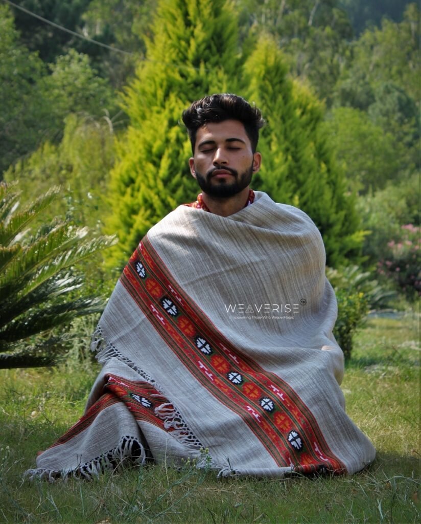 Cream Handwoven 100% Wool Meditation Prayer Wrap Blanket - Loom Himalaya™